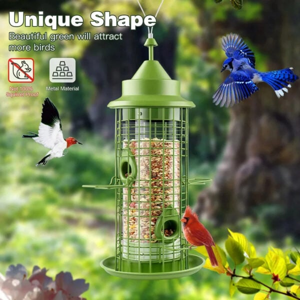 Hanging Metal Squirrel Proof Bird Feeder With 4 Feeding Ports - Banlight