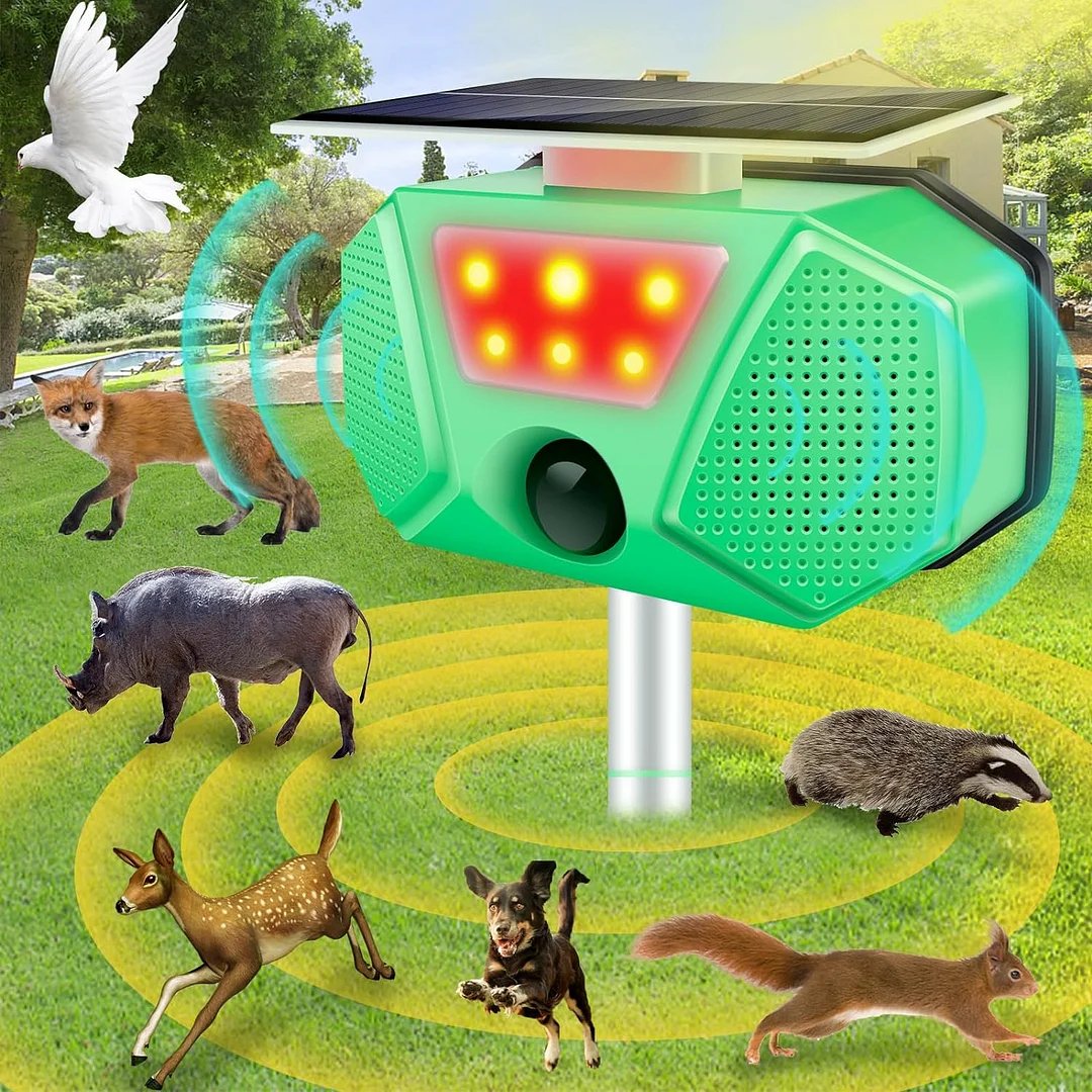 Ultrasonic Animal Repeller, 2024 New 4 Modes Solar Powered Animal ...
